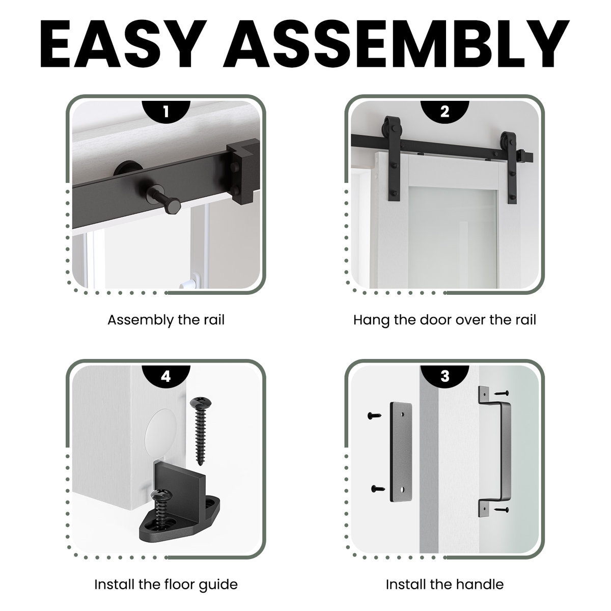 SMARTSTANDARD 3-Lite Frosted Glass Paneled Double Sliding Barn Doors with Installation Hardware ...